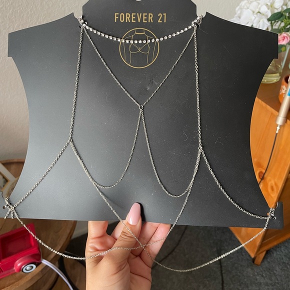 Forever 21 | Jewelry | Silver Rhinestone Body Chain Choker | Poshmark